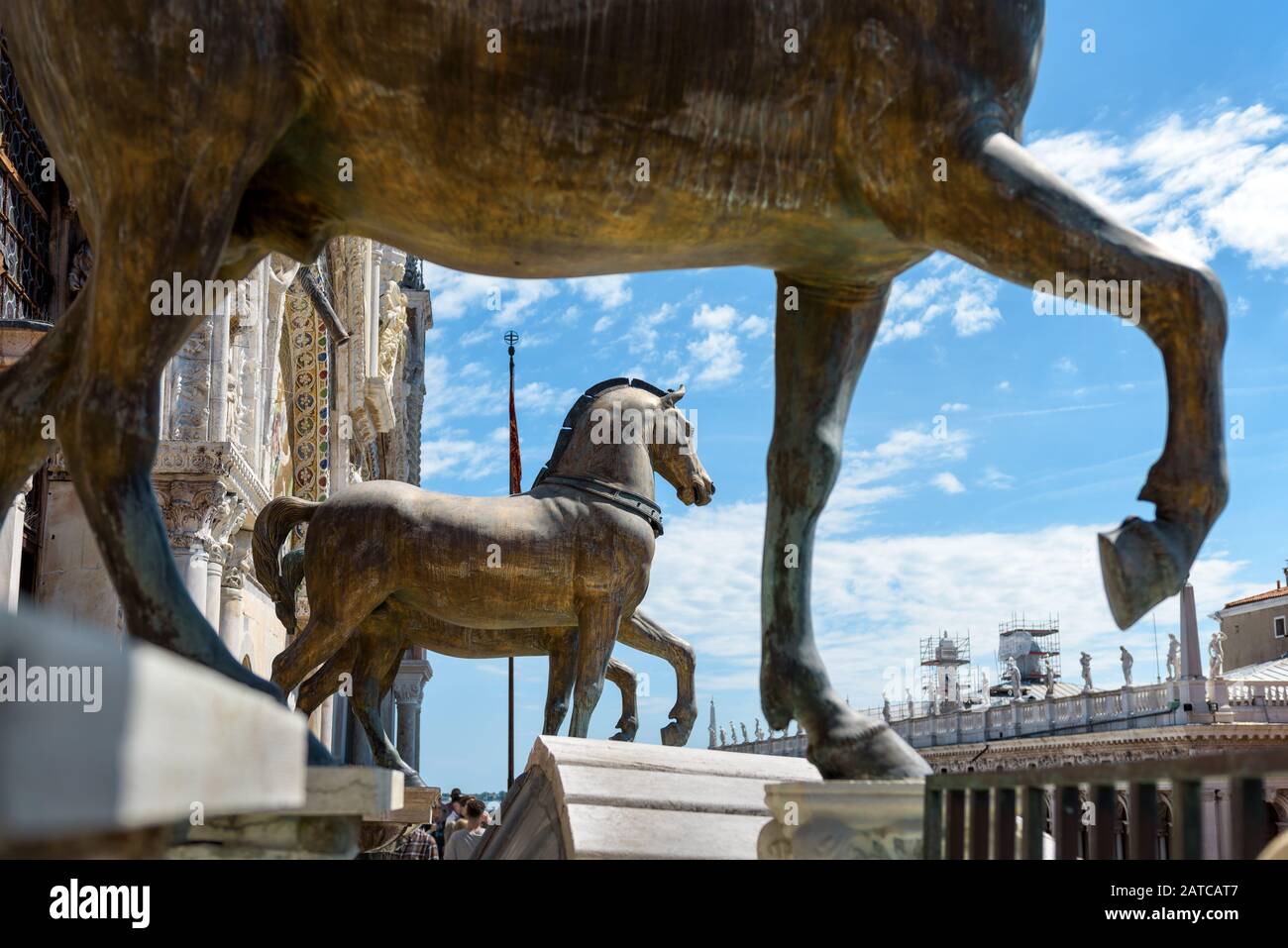 Ancient bronze horses of the Basilica di San Marco over the Piazza San Marco, or St Mark`s ...